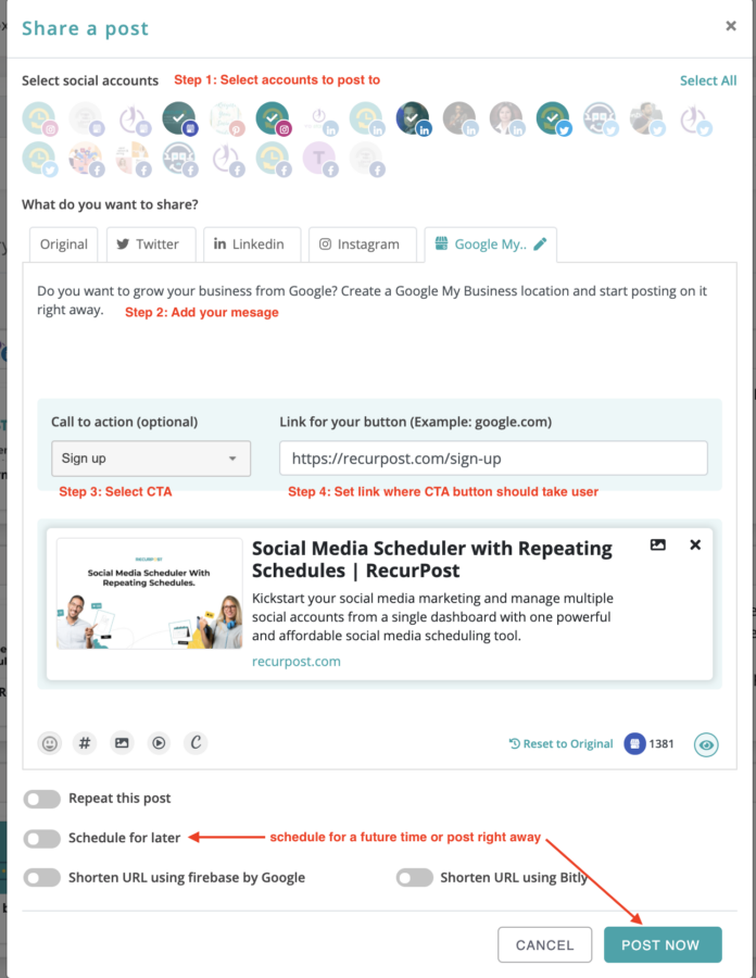 How to use CTA in Google my Business posts? - RecurPost