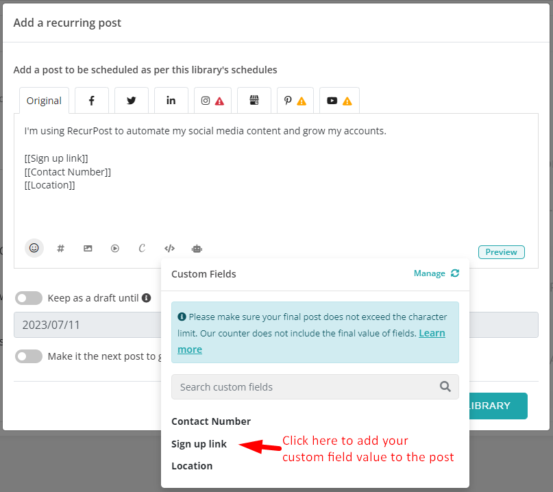 How to use Custom Field in RecurPost? - RecurPost